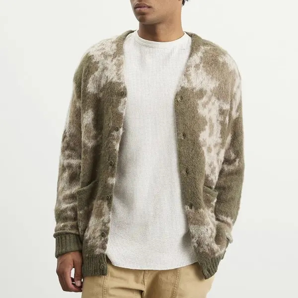 MANASTASH Blurry Jacquard V-neck Cardigan - Grey