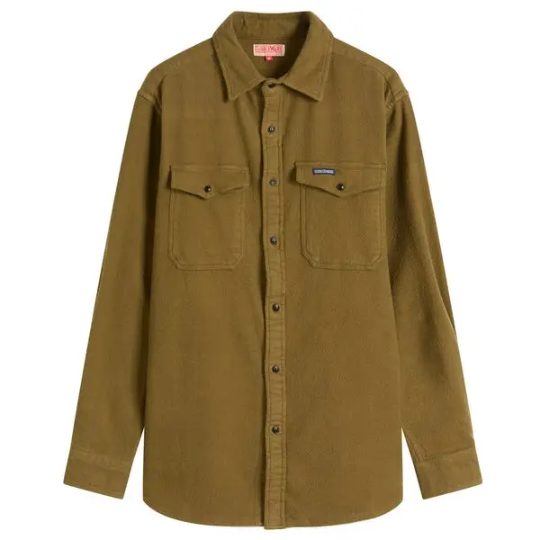 DUBBLEWARE Notched Pocket Flannel Shirt - Olive