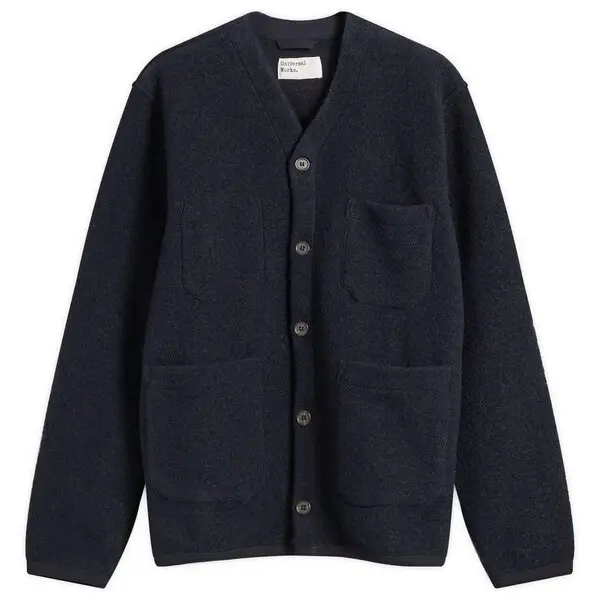 Universal Works Wool Fleece Cardigan - Navy