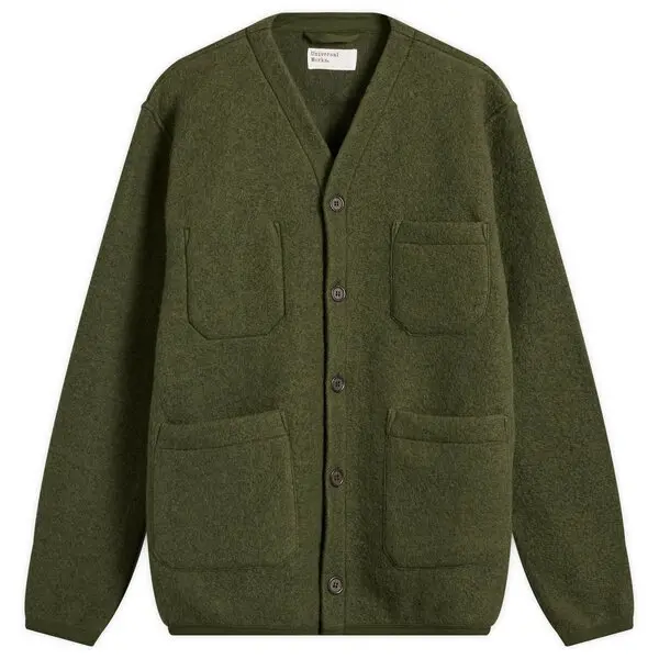 Universal Works Wool Fleece Cardigan Presented End - Olive