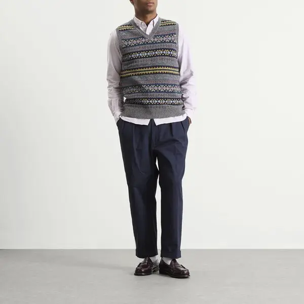 BEAMS 2 Pleat Chino - Navy