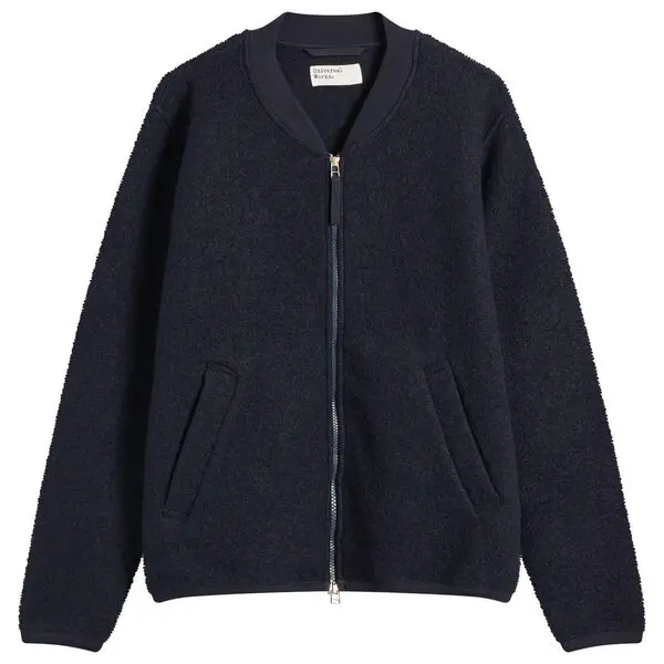 Universal Works Wool Fleece Zip Bomber - Navy