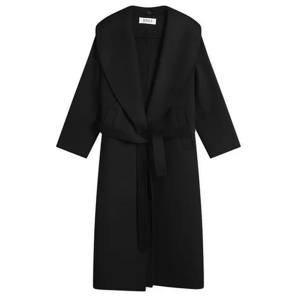 RÓHE Signature Double-faced Scarf Coat With Belt - Black