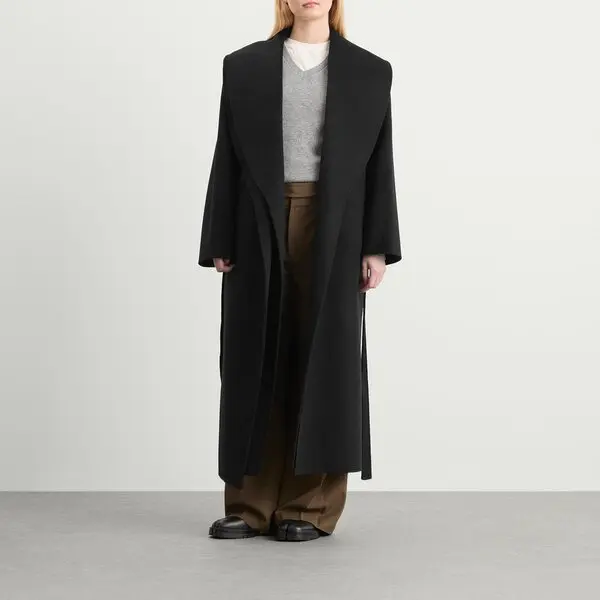 RÓHE Double-faced Scarf Coat With Belt - Black
