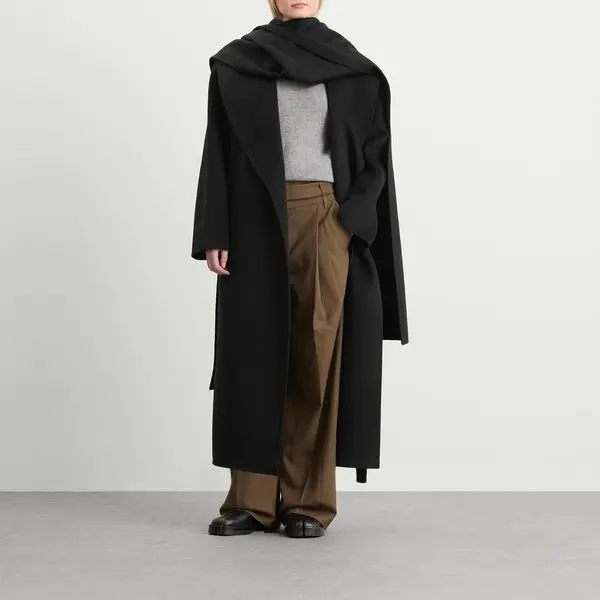 RÓHE Double-faced Scarf Coat With Belt - Black