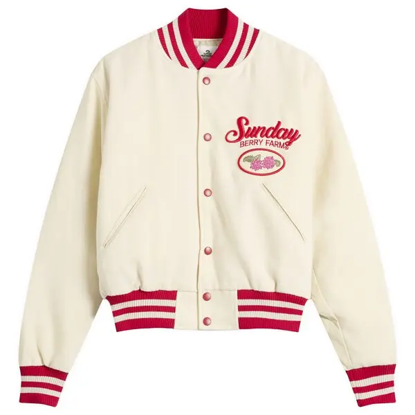 SUNDAYFRUITMARKET Berry Farm Varsity Jacket - Ivory