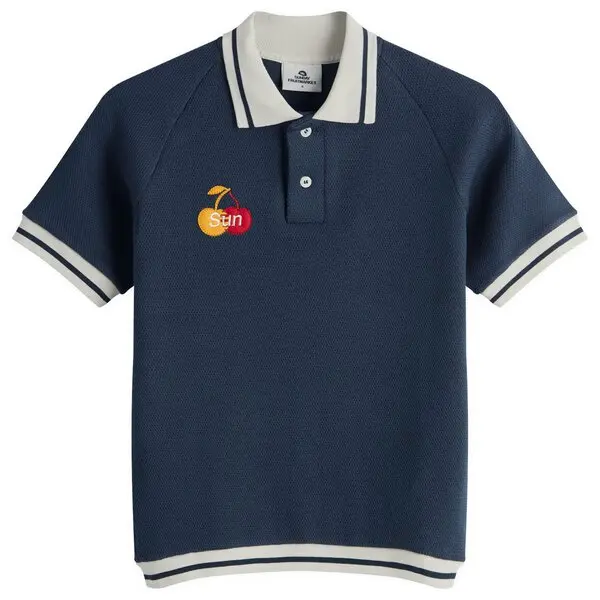 SUNDAYFRUITMARKET Cherry Waffle Collar T-shirt - Navy