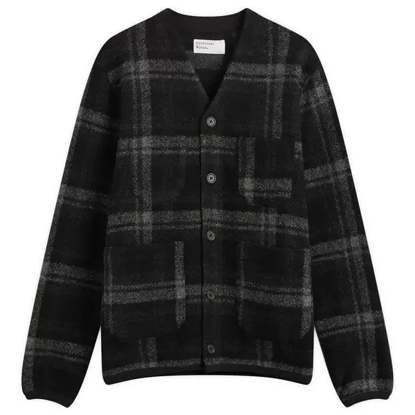 Universal Works Moh Check Fleece Cardigan - Grey
