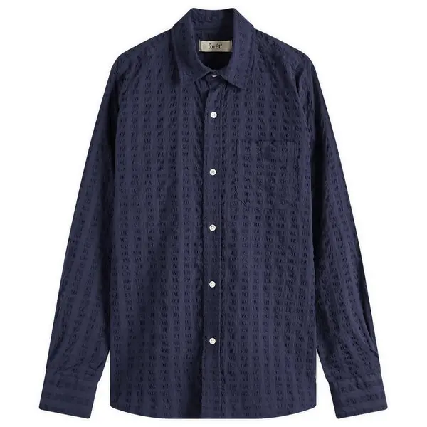 FORET Map Seersucker Overshirt - Navy
