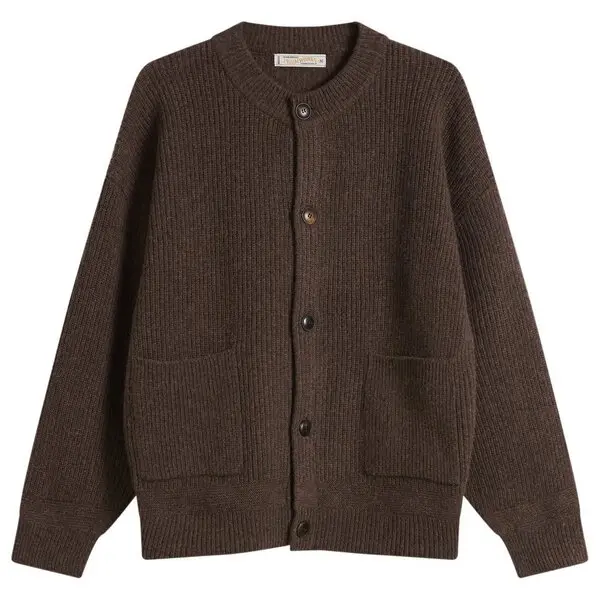 FRIZMWORKS Heavy Wool Round Neck Cardigan - Choco Brown