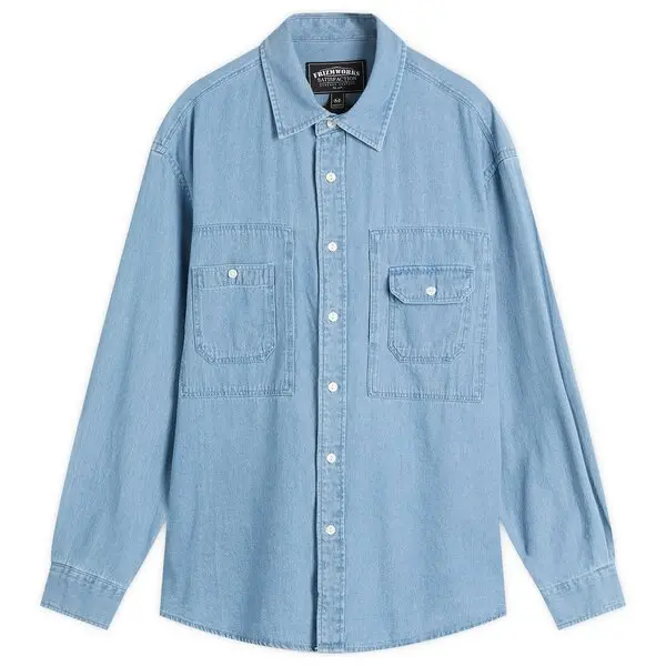FRIZMWORKS Bleach Denim Utility Shirt - Mid Blue