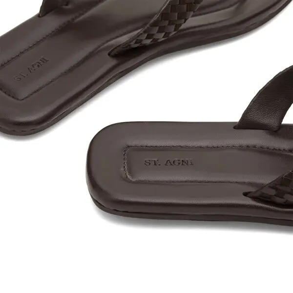 ST. AGNI Lattice Weave Thong Sandals - Coffee