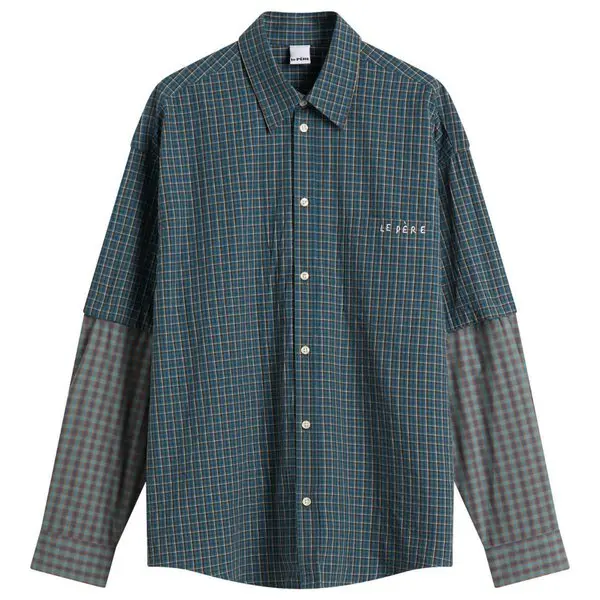 LE PERE Detached Sleeve Fun Shirt - Blue Check