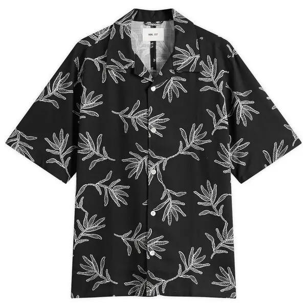 Nn07 Ole Botanical Print Short Sleeve Shirt - Black