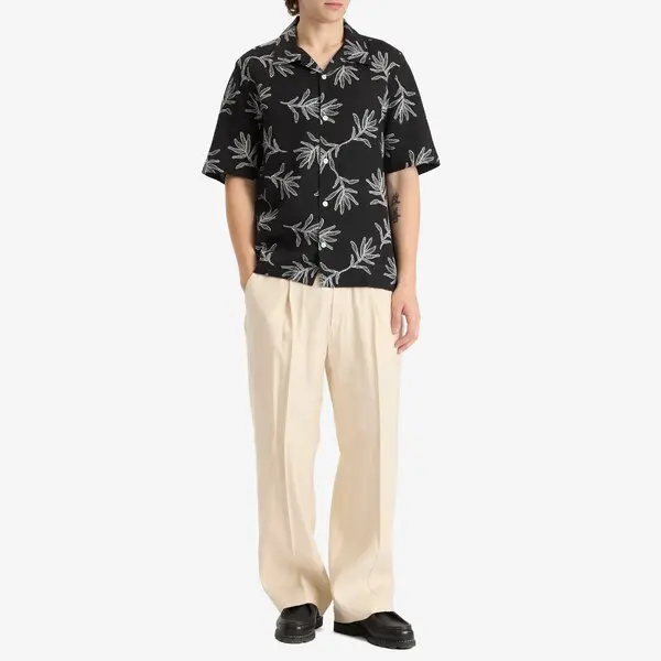 Nn07 Ole Botanical Print Short Sleeve Shirt - Black