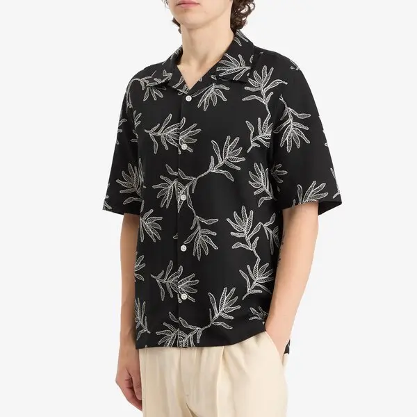 Nn07 Ole Botanical Print Short Sleeve Shirt - Black