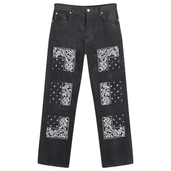 NOMARHYTHM TEXTILE Bandana Embroidery Corduroy Trousers - Gray