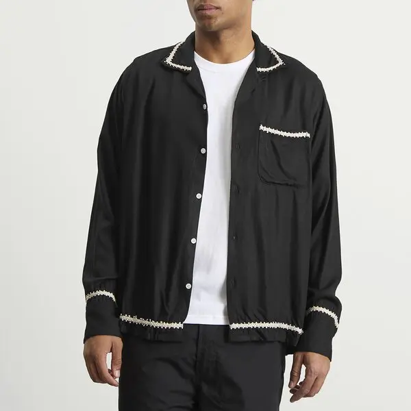 NOMARHYTHM TEXTILE Trim Embroidery Open Collar Shirt