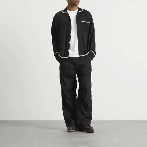 NOMARHYTHM TEXTILE Trim Embroidery Open Collar Shirt