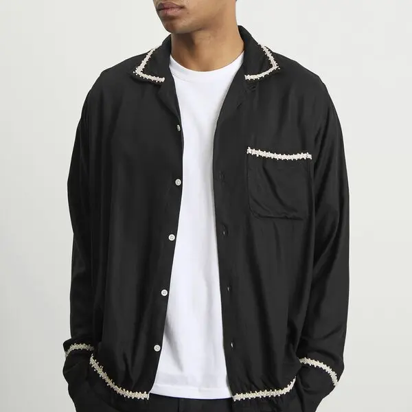 NOMARHYTHM TEXTILE Trim Embroidery Open Collar Shirt