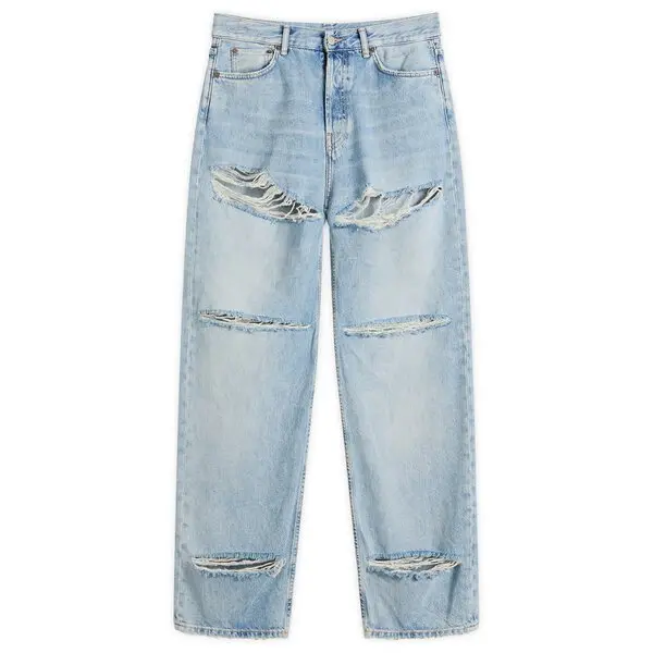 Acne Studios Distressed Straight Leg Jeans - Light Blue
