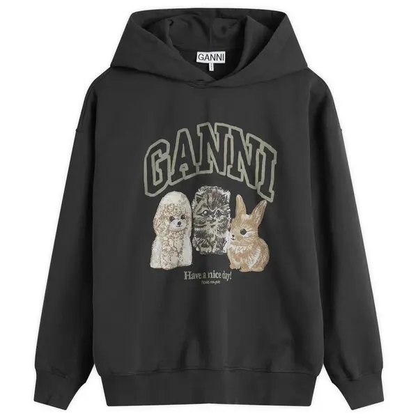 GANNI Isoli Oversize Animals Crop Hoodie - Phantom