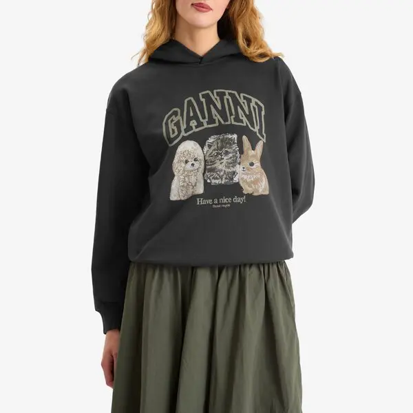 GANNI Isoli Oversize Animals Crop Hoodie