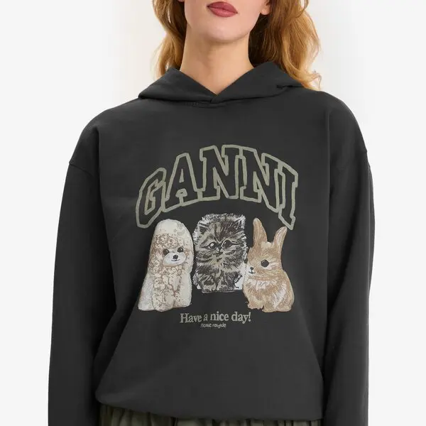 GANNI Isoli Oversize Animals Crop Hoodie