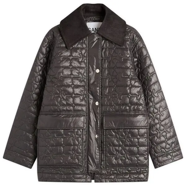 GANNI Shiny Quilt Midi Jacket - Phantom