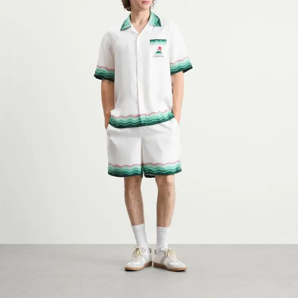 Casablanca Silk Twill Montagne Drawstring Shorts - White