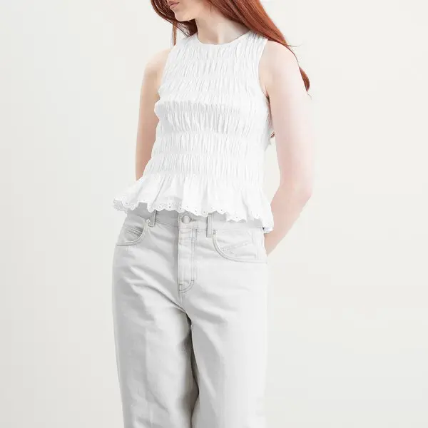 Faithfull The Brand Thea Ruched Peplum Top - White