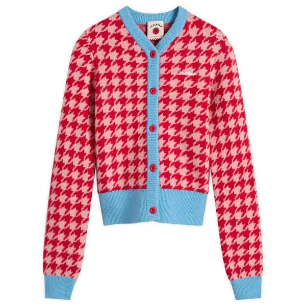 ICECREAM Houndstooth Knit Cardigan - Pink