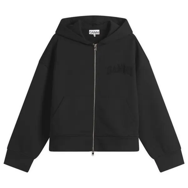 GANNI Heavy Terry Jersey Zip Hoodie - Black