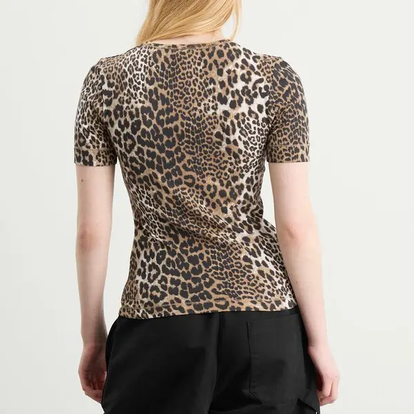GANNI Soft Cotton Rib Short Sleeve T-shirt In Print