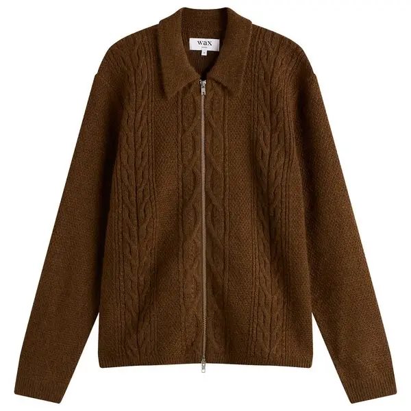 WAX LONDON Friar Zip Knit Jacket - Brown