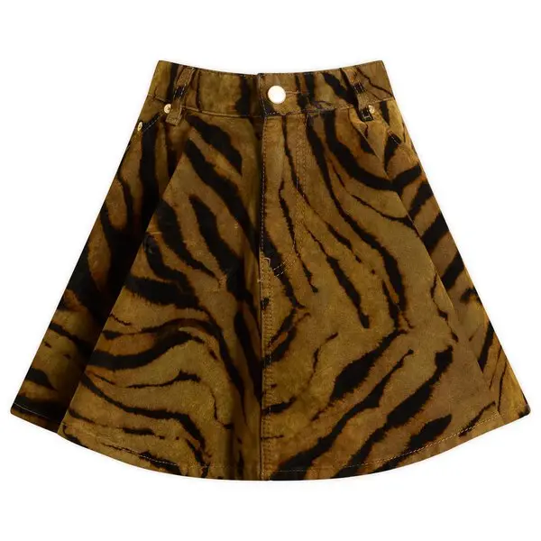 GANNI Printed Flock Denim Mini Skirt - Khaki