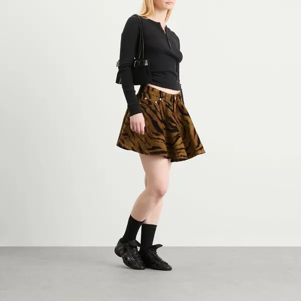 GANNI Printed Flock Denim Mini Skirt