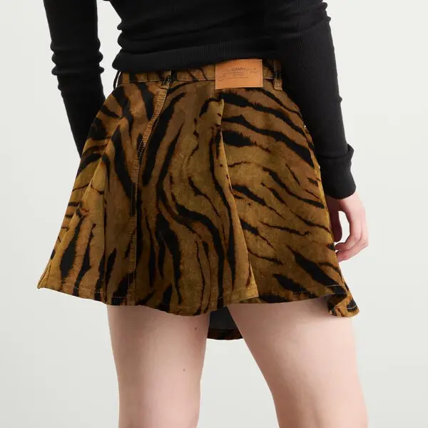 GANNI Printed Flock Denim Mini Skirt