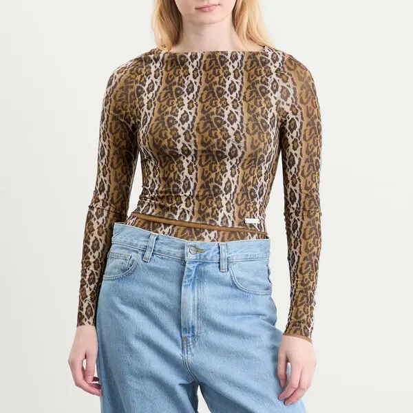 HOUSE OF SUNNY Leopard Print Cowl Neck Long Sleeve Top