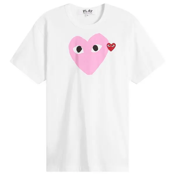 Play Comme Des Garcon Red Heart Colour Heart T-shirt - White/red/pink