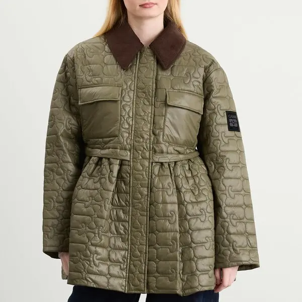 GANNI Shiny Quilt Midi Jacket - Kalamata