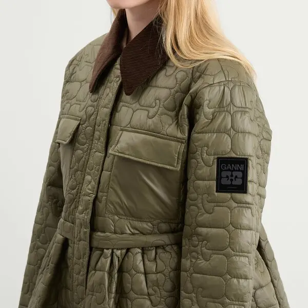 GANNI Shiny Quilt Midi Jacket - Kalamata