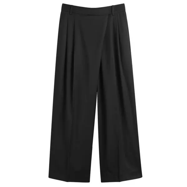 GANNI Calendered Wool Mid Waist Pants - Black