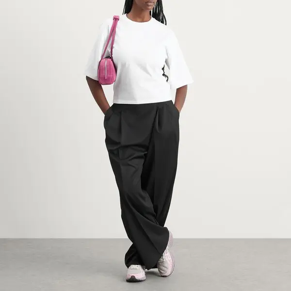 GANNI Calendered Wool Mid Waist Pants