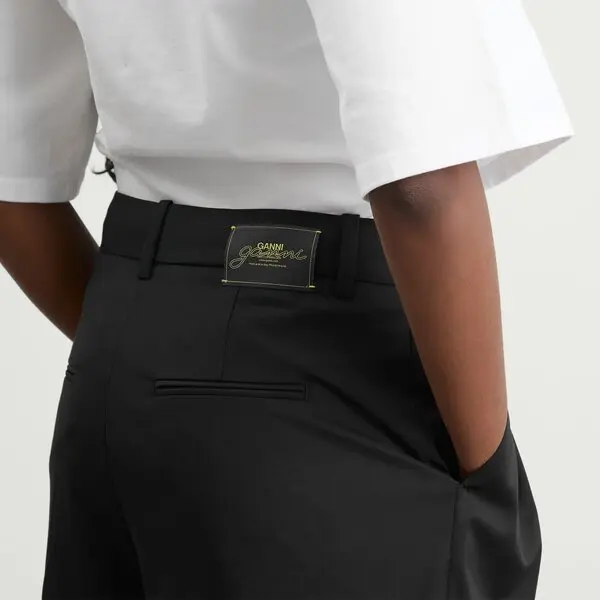 GANNI Calendered Wool Mid Waist Pants