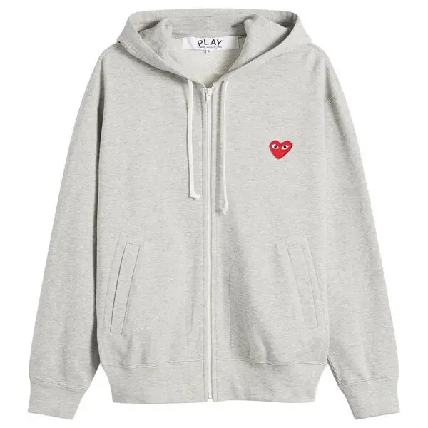 Play Comme Des Garcon Red Emblem Zip Hoodie - Grey