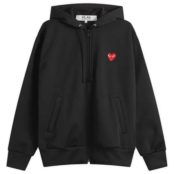 Play Comme Des Garcon Red Emblem Zip Hoodie - Black