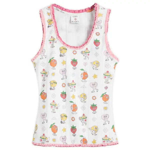 Casablanca Pointelle Frill Tank Top - Multi