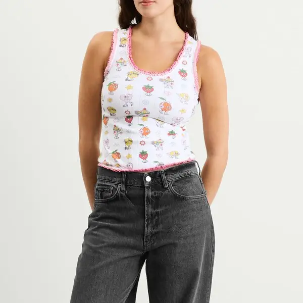 Casablanca Pointelle Frill Tank Top With Mascot Print