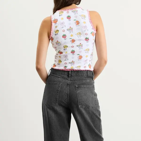 Casablanca Pointelle Frill Tank Top With Mascot Print